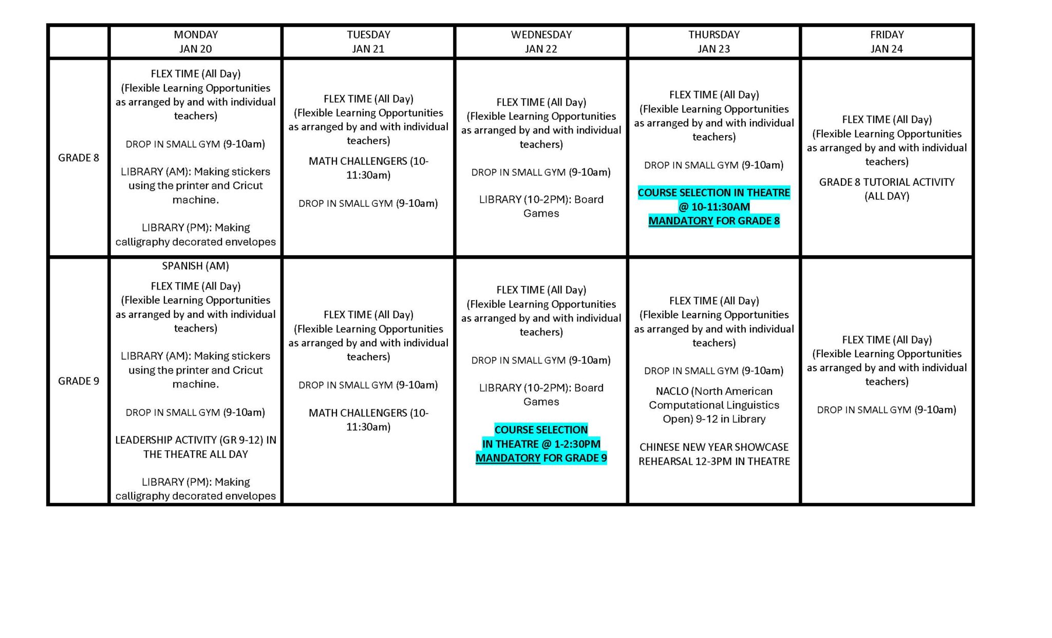 Assessment Week Events Jan. 20-24 | Burnaby North Secondary School