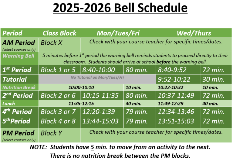 Bell Schedules | Burnaby North Secondary School